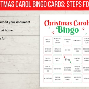 Christmas Carol Bingo, 50 Printable Christmas Carol Bingo Cards ...