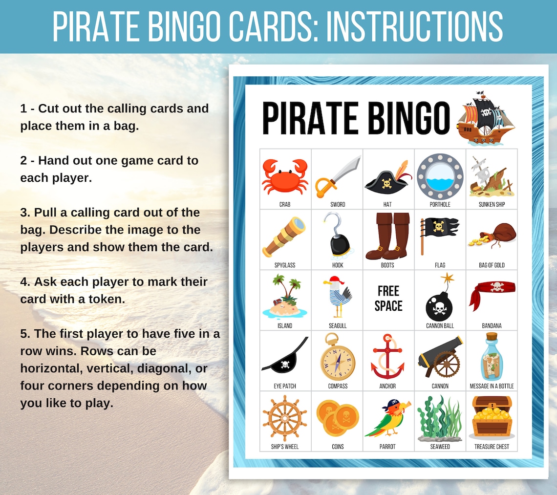 Pirate Bingo, 30 Printable Pirate Bingo Cards, Pirate Birthday, Pirate ...