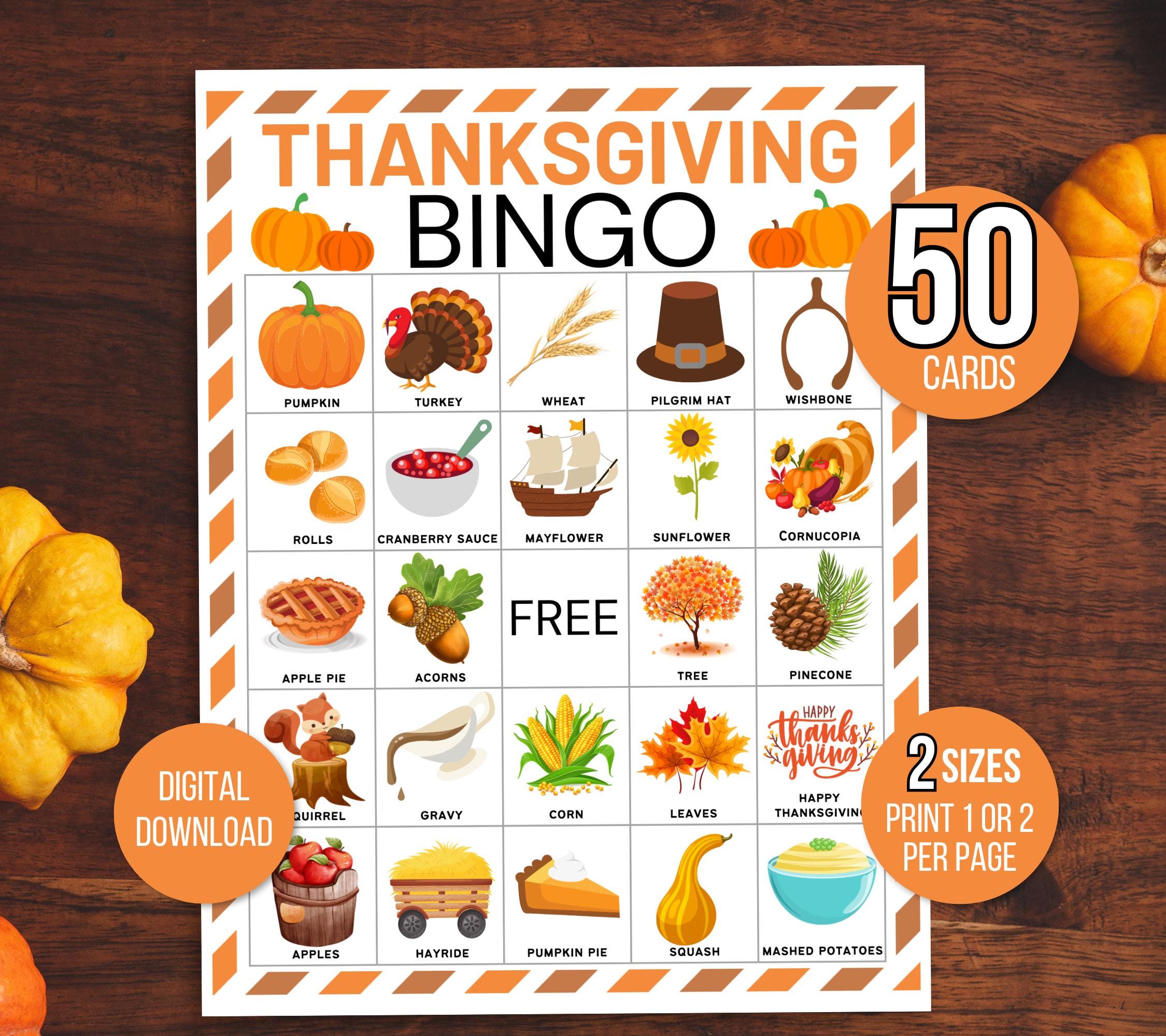 Thanksgiving Bingo, 50 Thanksgiving Bingo Cards, Thanksgiving Activity ...