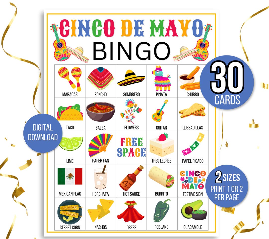 Cinco De Mayo Bingo, 30 Printable Cinco De Mayo Bingo Cards, Cinco De ...