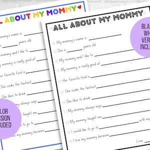 All About My Mom Fill in the Blanks Questionnaire - Etsy