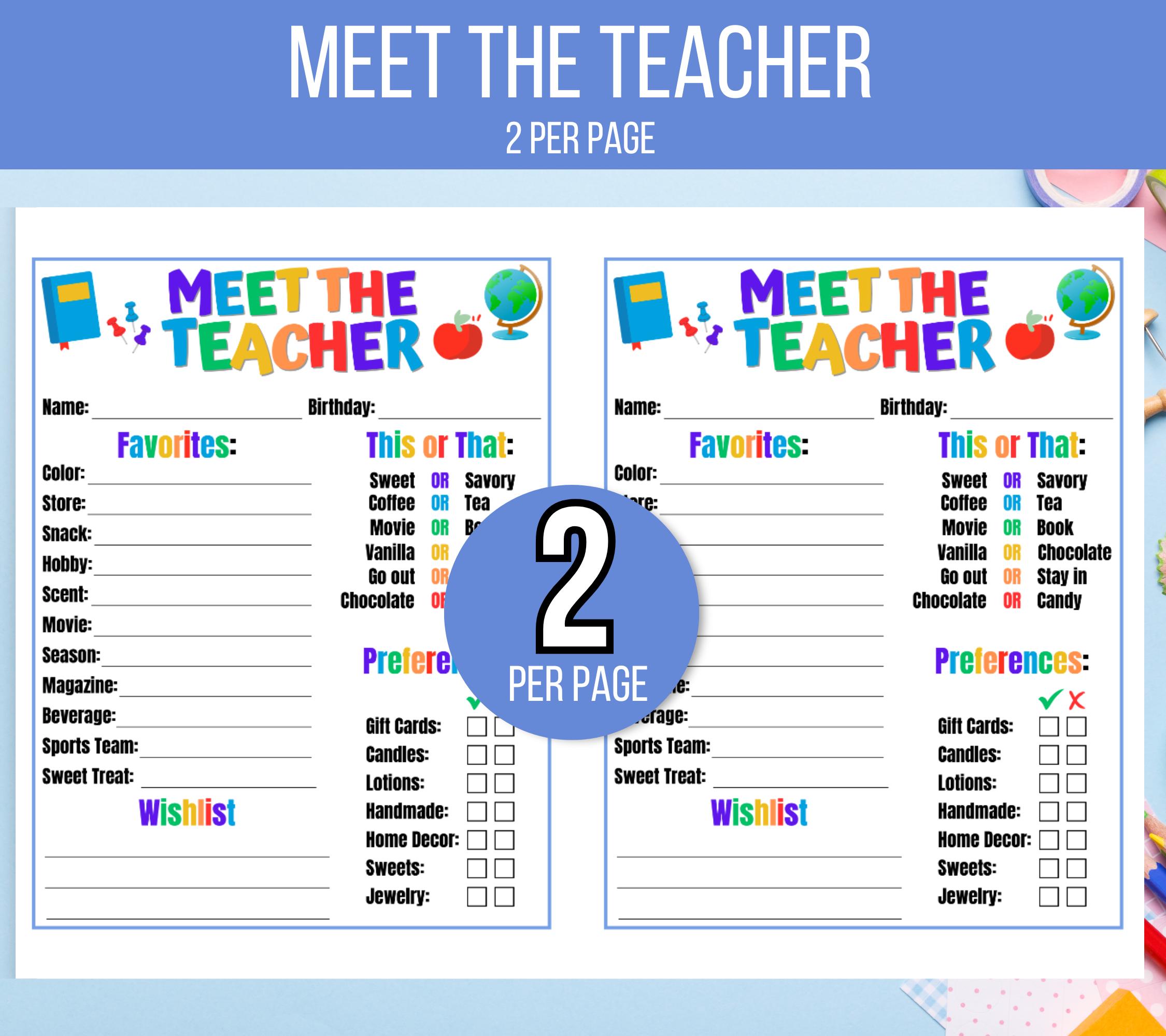 Teacher Favorite Things Questionnaire, Meet the Teacher Questionnaire ...