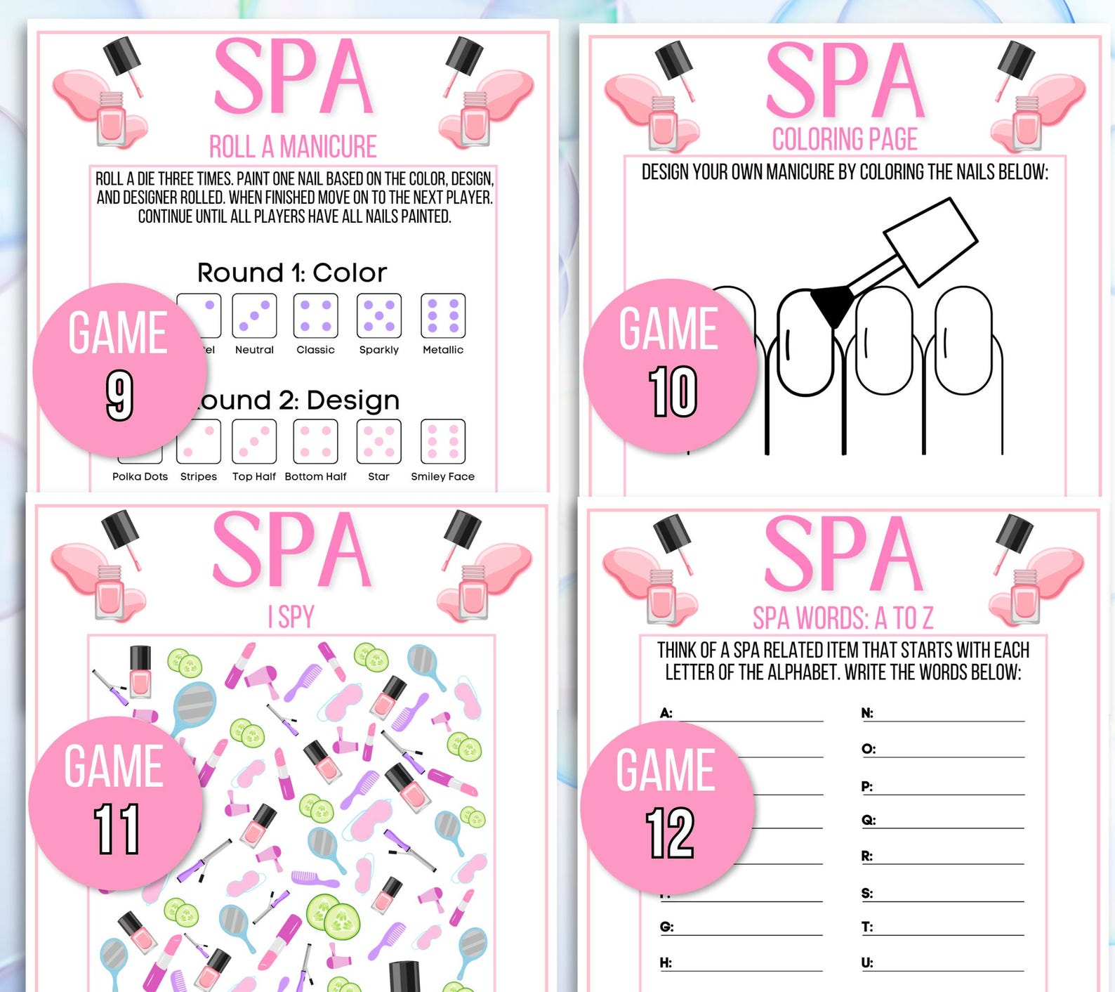 Spa Party Games Printable, Spa Party Activities, Girls Spa Party Games ...