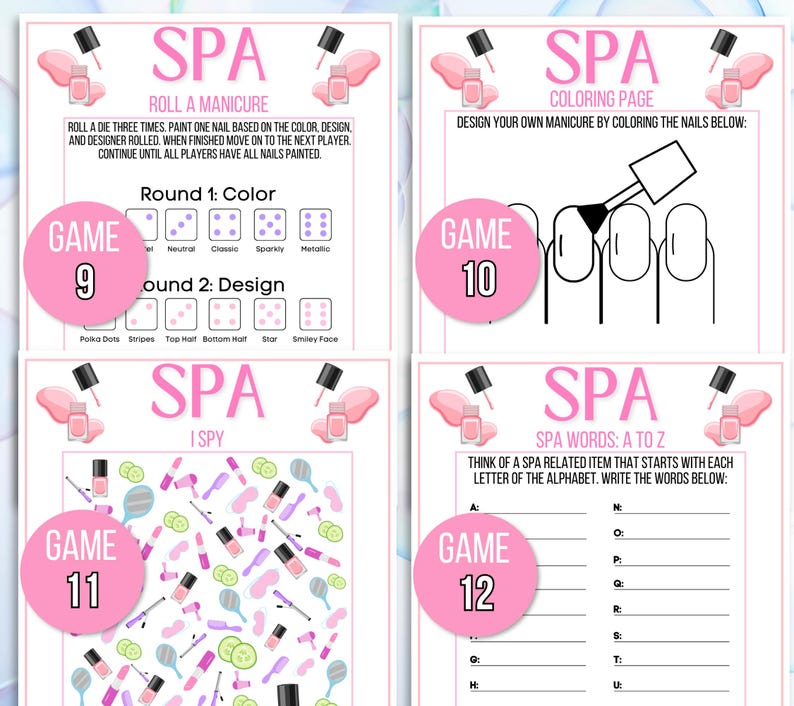Spa Party Games Printable, Spa Party Activities, Girls Spa Party Games ...