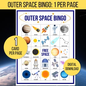 Outer Space Bingo, Solar System Bingo, Astronomy Bingo, 40 Printable ...