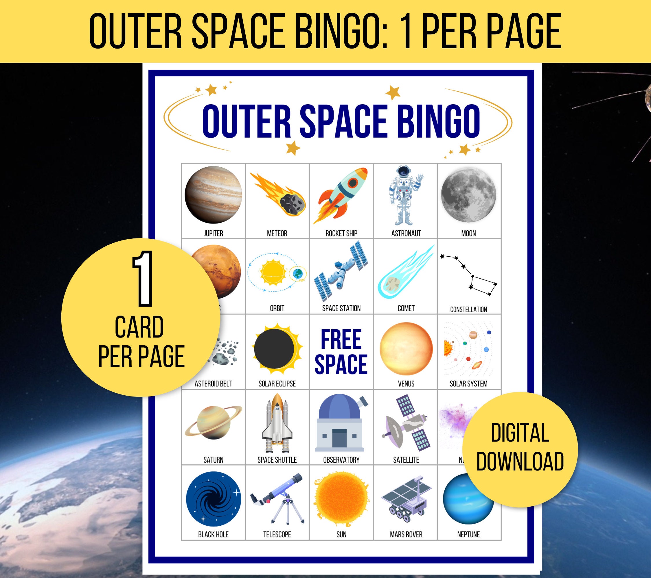 Outer Space Bingo, Solar System Bingo, Astronomy Bingo, 40 Printable ...