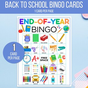 End of Year Bingo, 30 End of Year Bingo Cards, Last Day of School Bingo ...