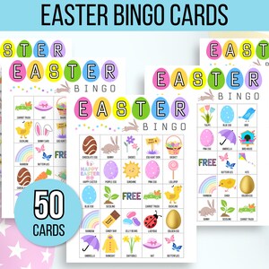 Easter Bingo, 50 Printable Easter Bingo Cards, Easter Activity for Kids ...