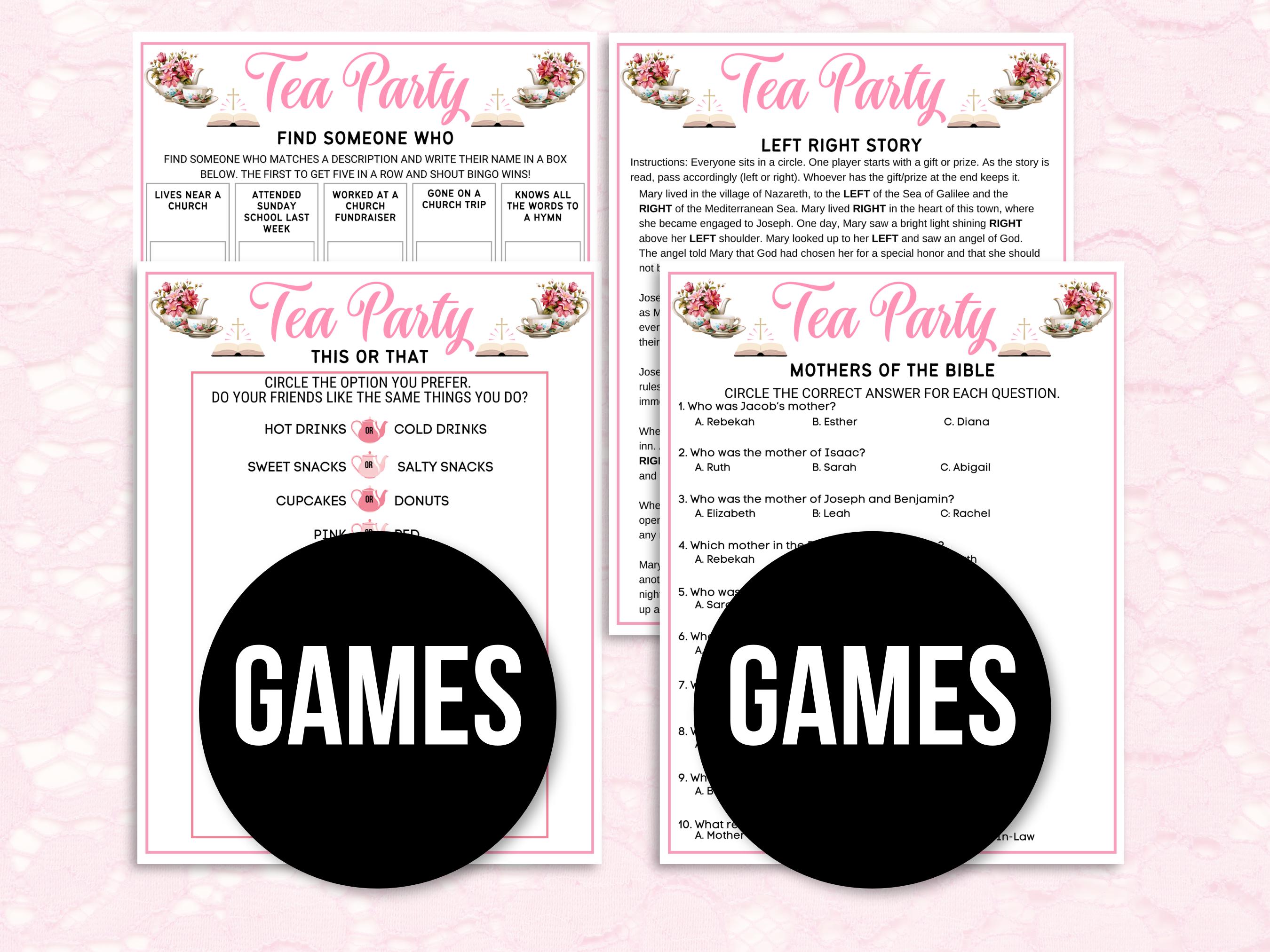 Christian Tea Party Games, Bible Tea Party Games, Women's Ministry Tea ...