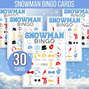 Snowman Bingo, Winter Bingo, 30 Printable Snowman Bingo Cards, Winter ...