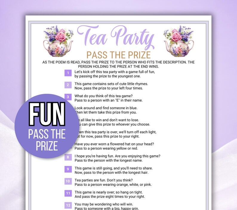 Tea Party Left Right Game, Tea Party Pass the Prize Games, Tea Party ...