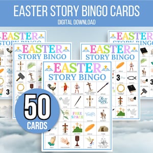 Easter Story Bingo, 50 Religious Easter Bingo Cards, Easter Bible Bingo ...