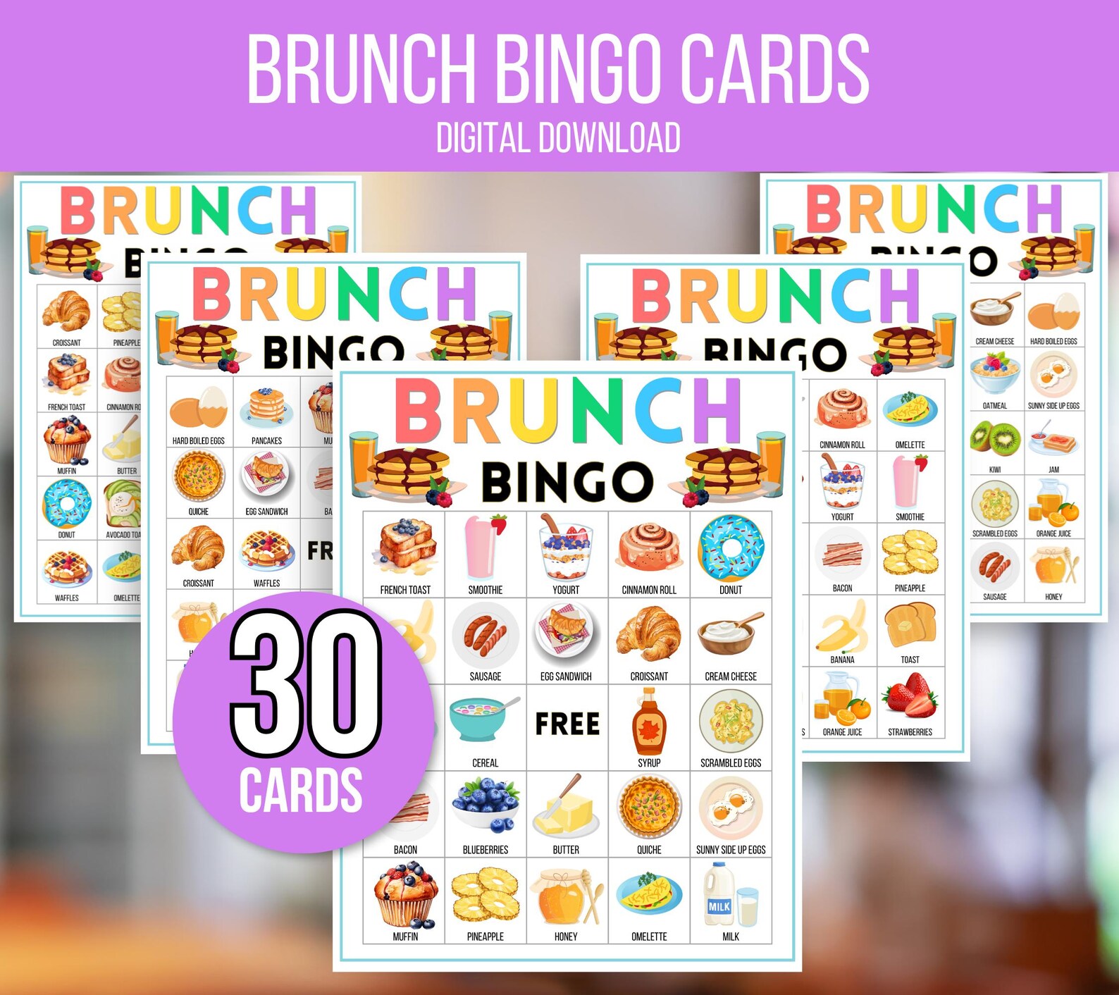 Brunch Bingo, 30 Printable Brunch Bingo Cards, Brunch Bingo Game ...