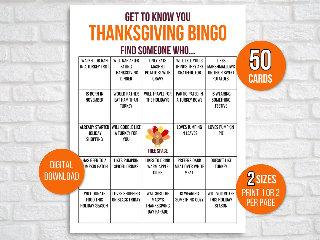 Thanksgiving Get to Know You Bingo, Find Someone Who Bingo, Find the ...