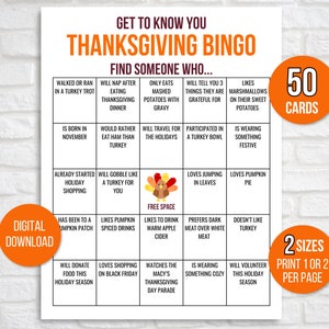 Thanksgiving Get to Know You Bingo, Find Someone Who Bingo, Find the ...