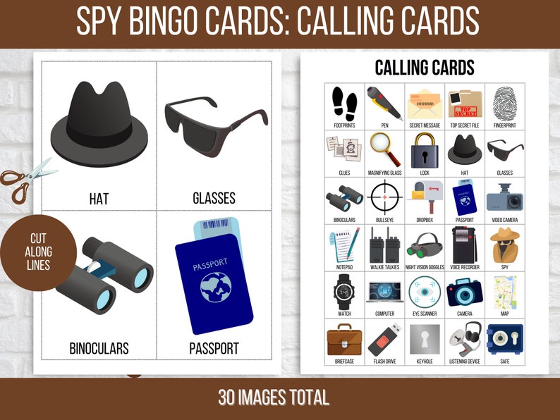 Spy Bingo 30 Printable Spy Bingo Cards Spy Party Game Spy - Etsy UK