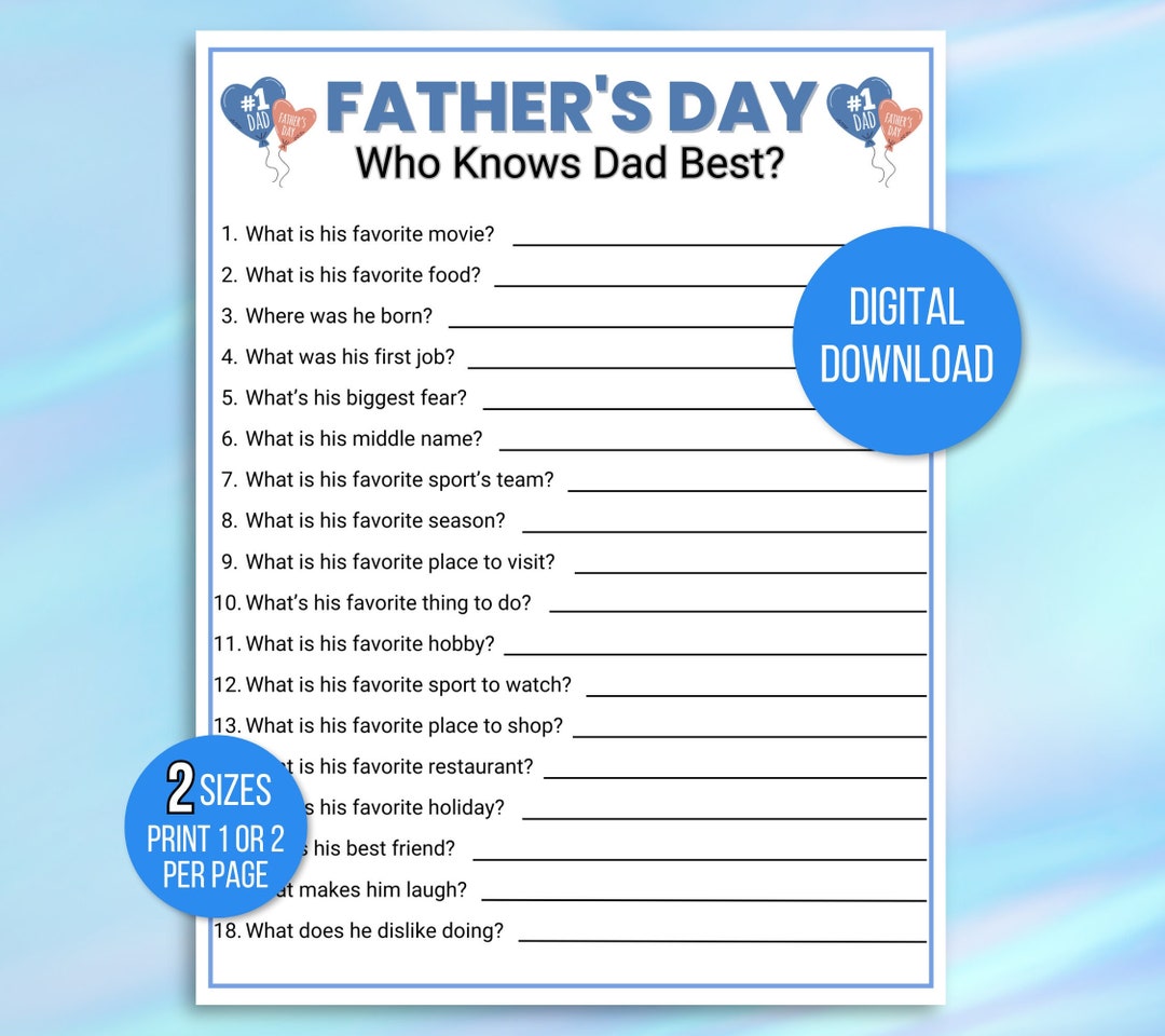 Father's Day Who Knows Dad Best Game, Father's Day Games, Games With ...