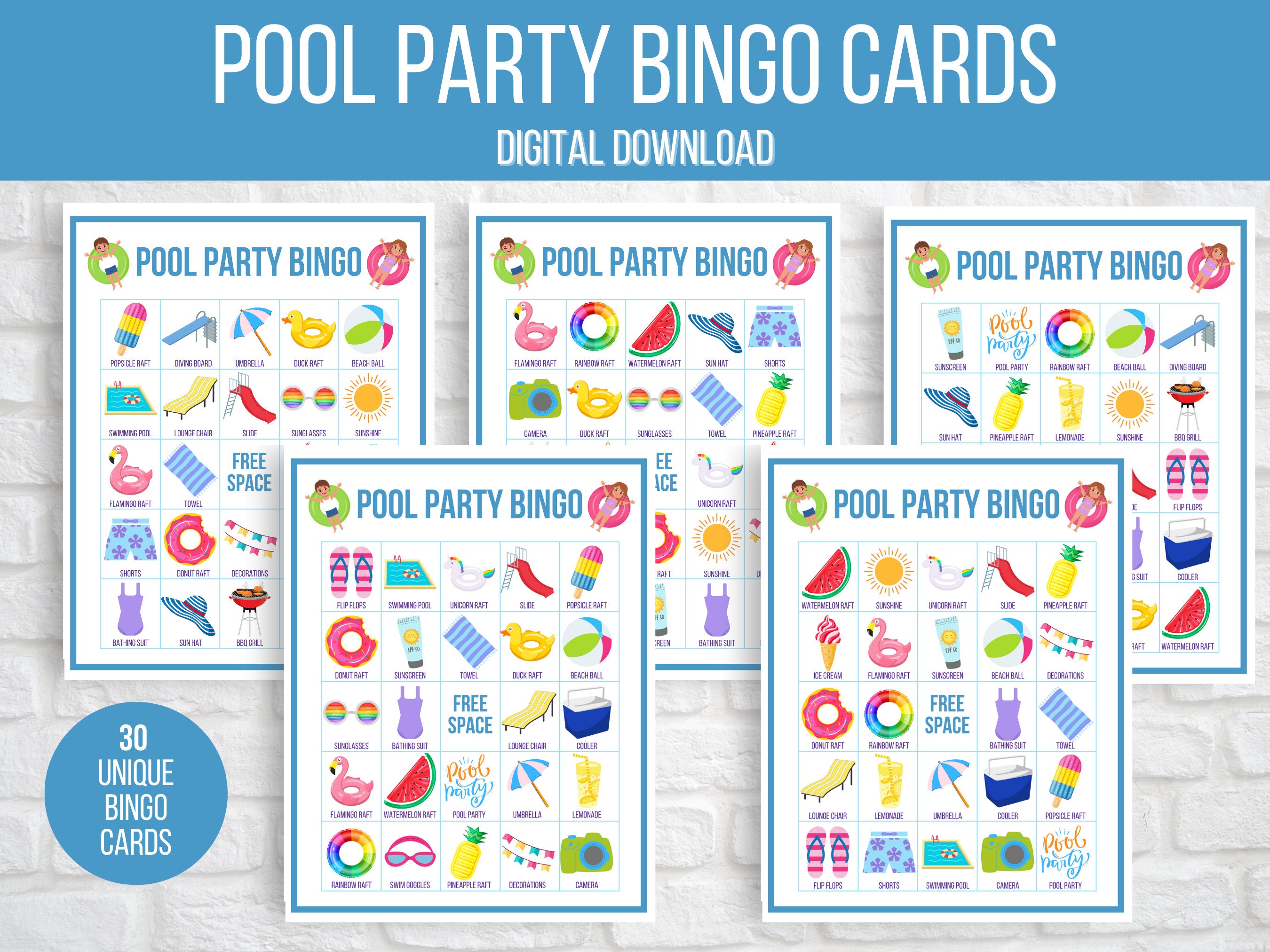Pool Party Bingo 30 Unique Printable Pool Bingo Cards Pool - Etsy