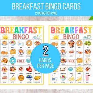 Breakfast Bingo, 30 Printable Breakfast Bingo Cards, Breakfast Bingo Game, Brunch Bingo, Food ...