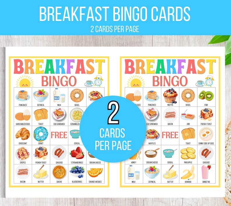Breakfast Bingo, 30 Printable Breakfast Bingo Cards, Breakfast Bingo ...