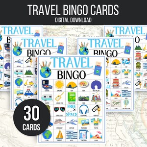 Travel Bingo, 30 Printable Travel Bingo Cards, Cruise Bingo, Road Trip ...