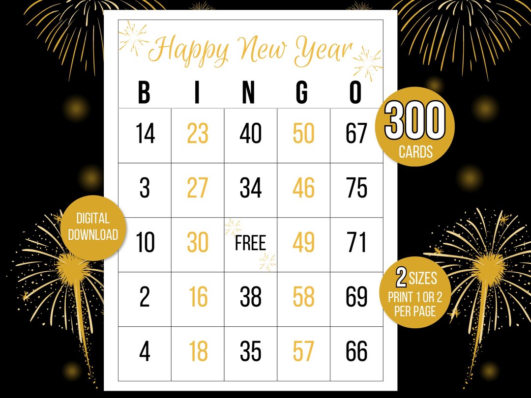 300 New Year's Eve Bingo Cards, 1, 2, or 4 per Page, New Year's Bingo ...