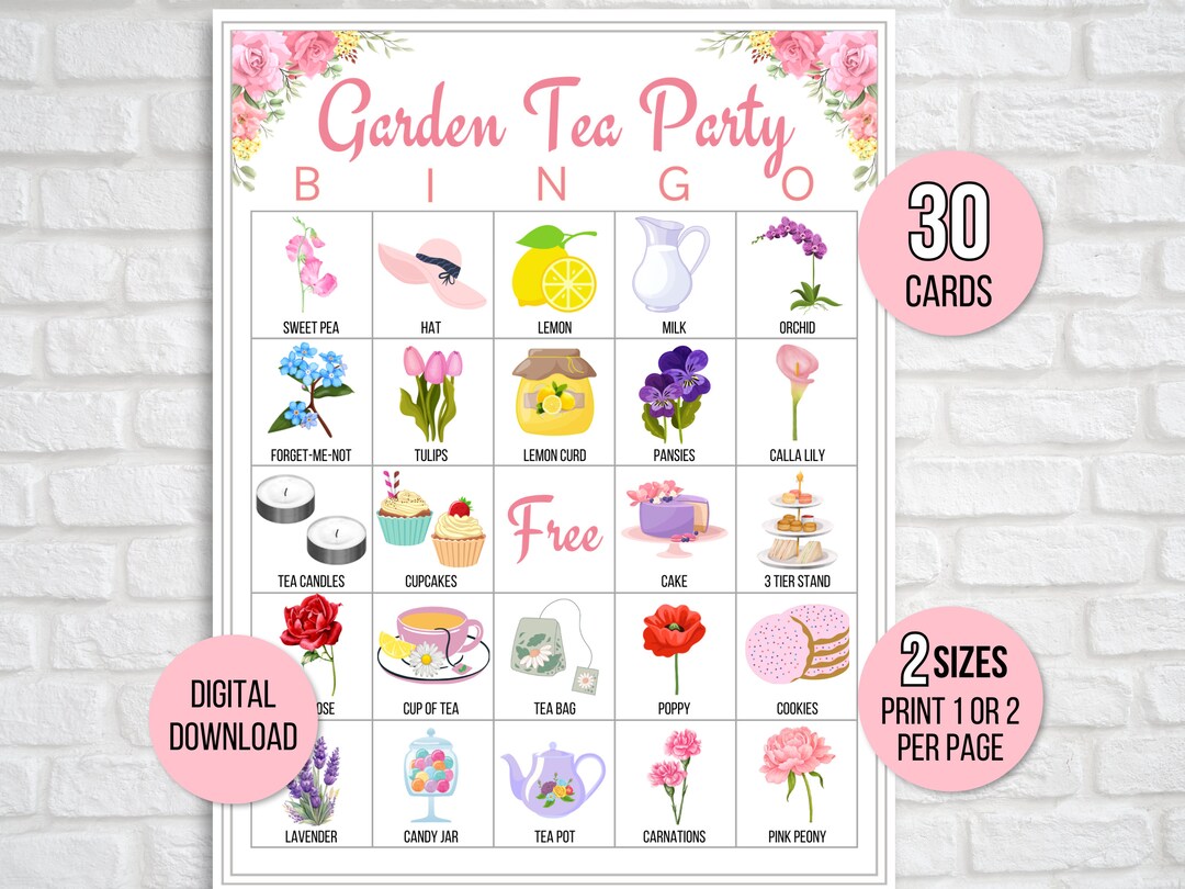 Tea Party Bingo, 30 Printable Tea Party Bingo Cards, Tea Party Game ...