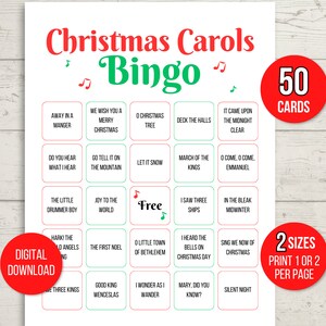 Christmas Carol Bingo, 50 Printable Christmas Carol Bingo Cards ...