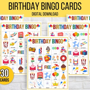 Birthday Bingo, 30 Birthday Party Bingo Cards, Birthday Game, Happy Birthday Bingo Board Game ...