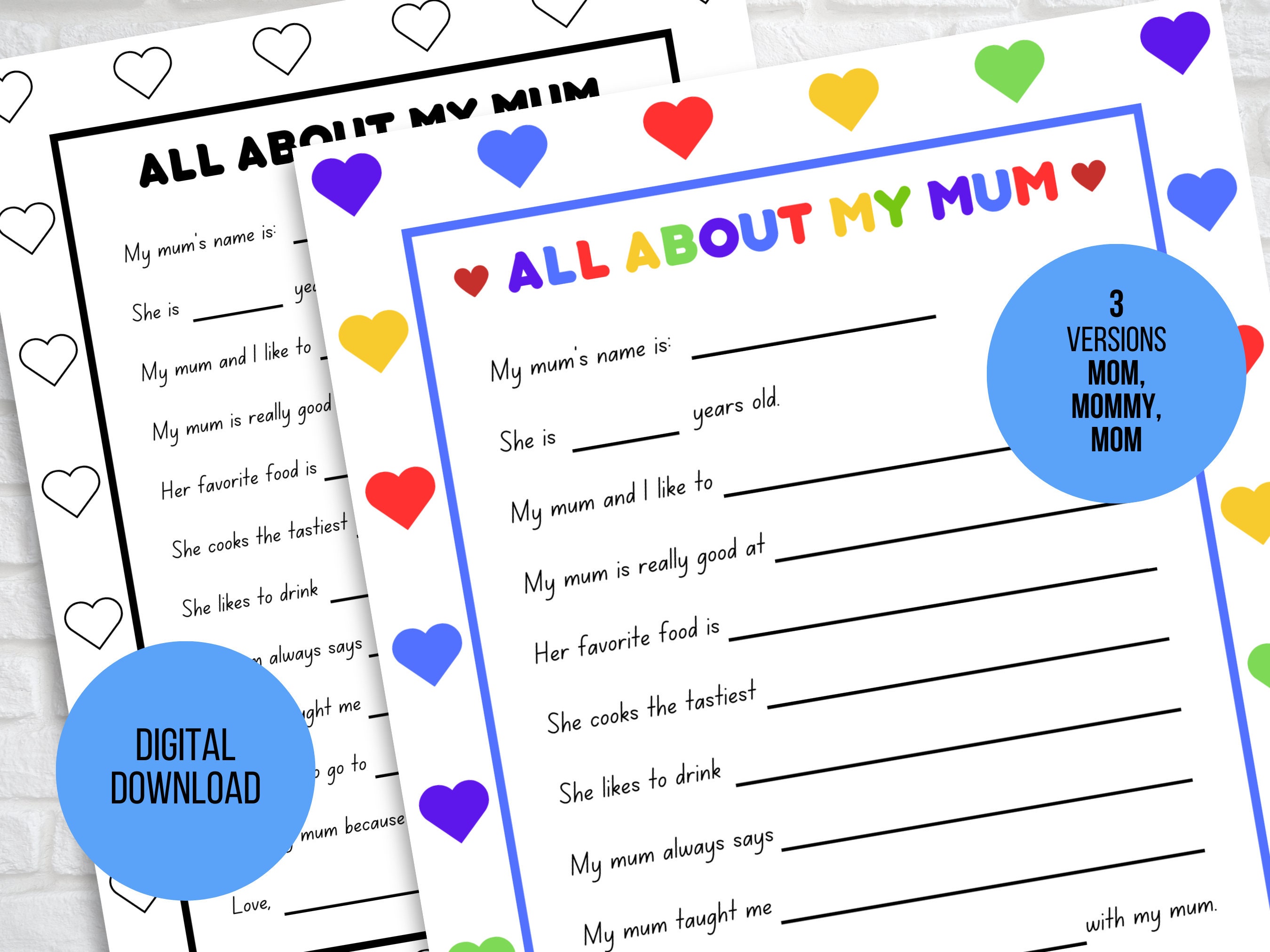 All About My Mom Fill in the Blanks Questionnaire - Etsy