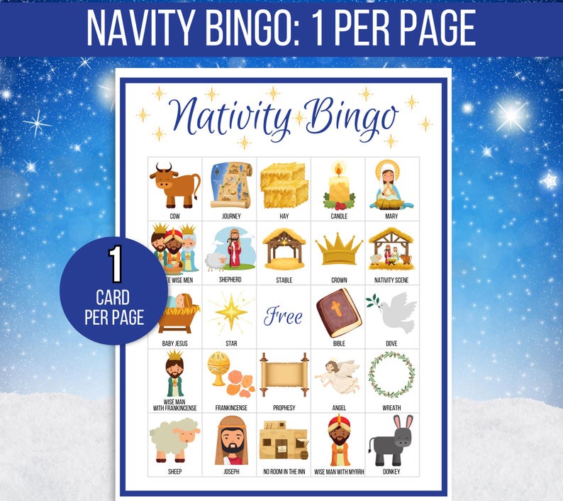 Nativity Bingo, 50 Nativity Bingo Cards, Christmas Bingo, Christmas Activity, Kids Christmas ...