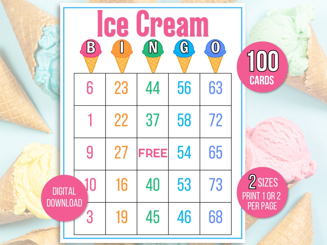 Ice Cream Bingo, 100 Printable Ice Cream Bingo Cards, Ice Cream ...