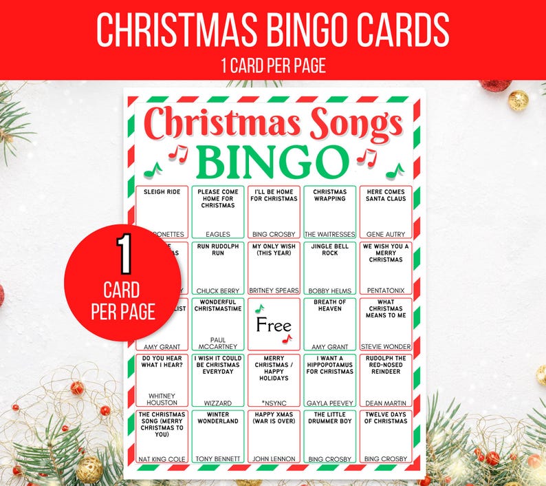 Christmas Songs Bingo, 100 Printable Christmas Songs Bingo Cards ...