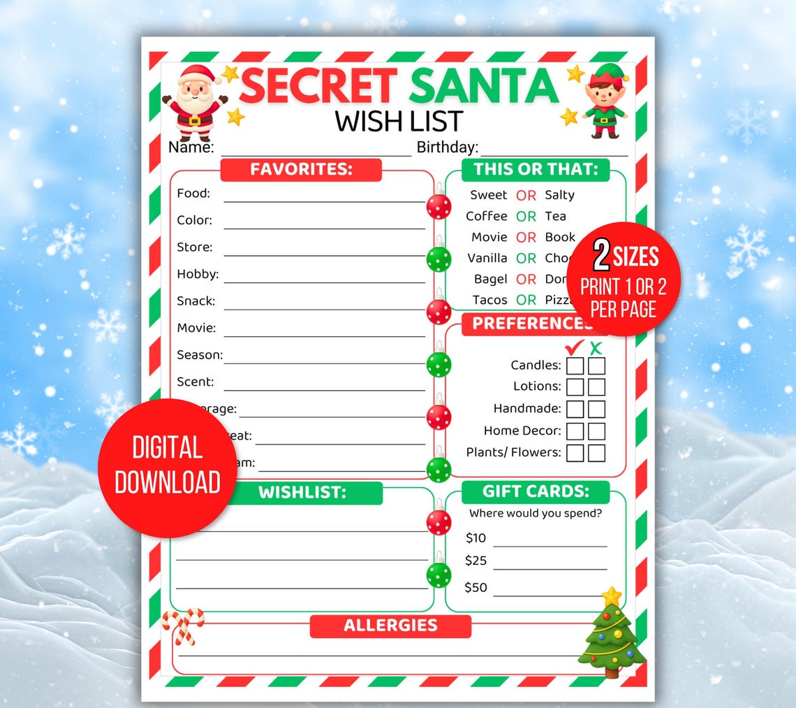 Christmas Wish List, Coworker Secret Santa Questions, All About Me ...