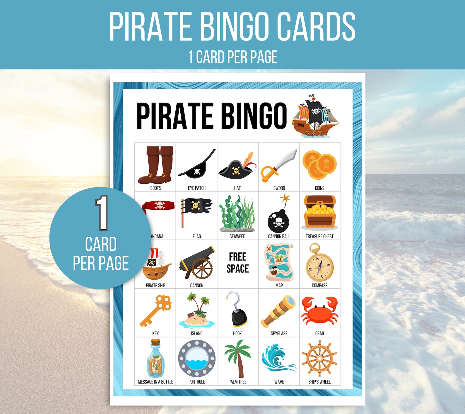 Pirate Bingo, 30 Printable Pirate Bingo Cards, Pirate Birthday, Pirate ...