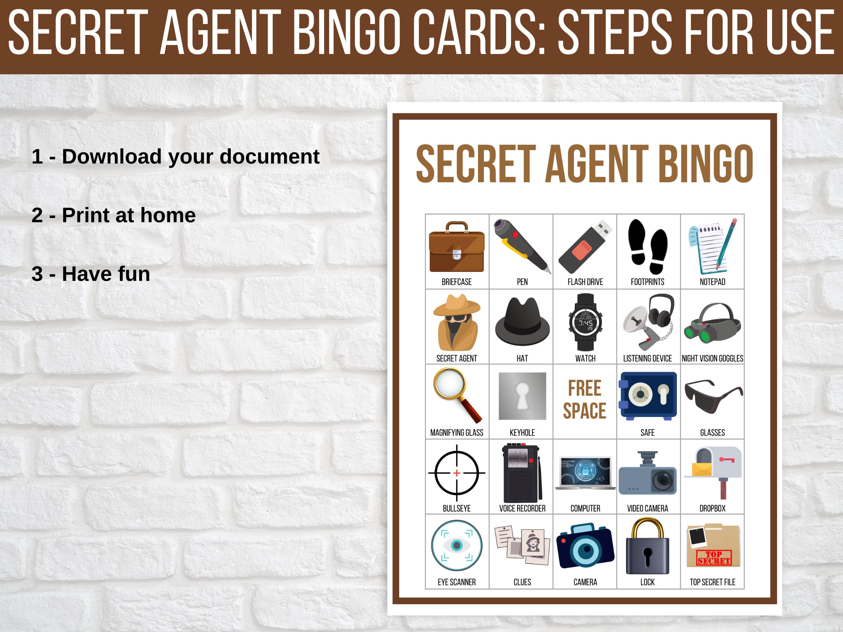 Secret Agent Bingo 30 Printable Secret Agent Bingo Cards - Etsy