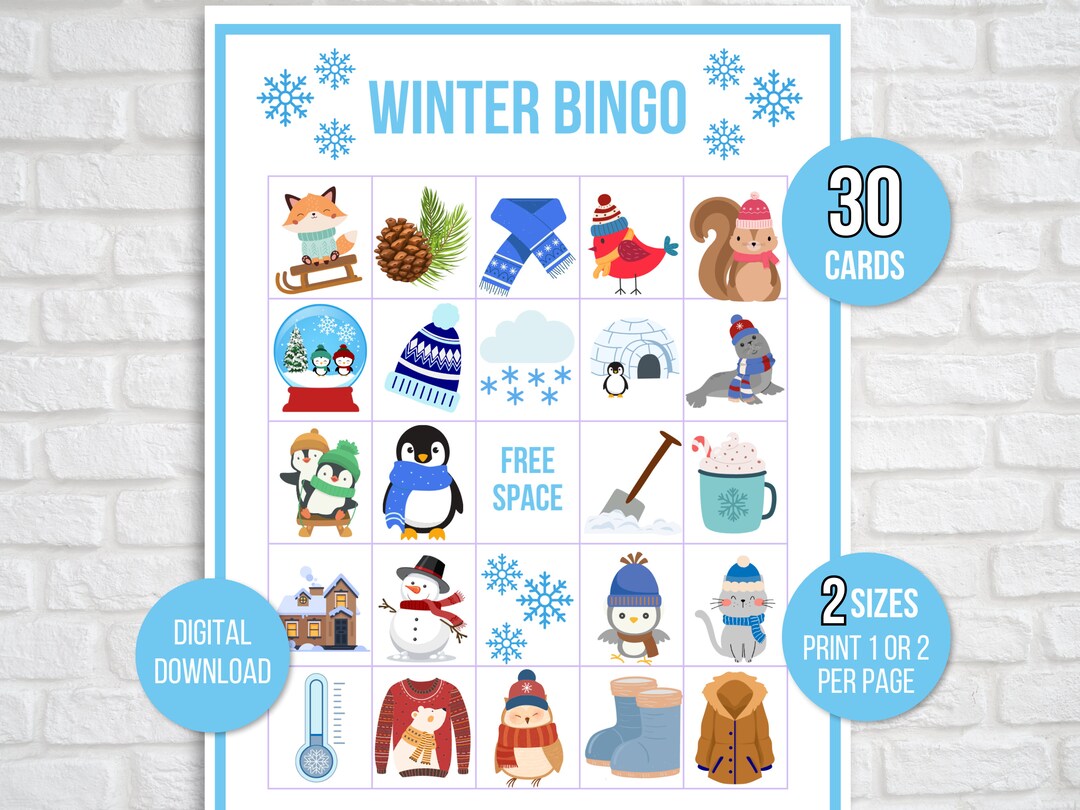 Winter Bingo, 30 Printable Winter Bingo Cards, Winter Activity for Kids ...