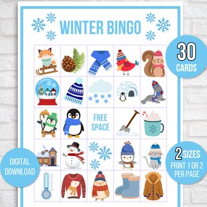 Winter Bingo, 30 Printable Winter Bingo Cards, Winter Activity for Kids ...