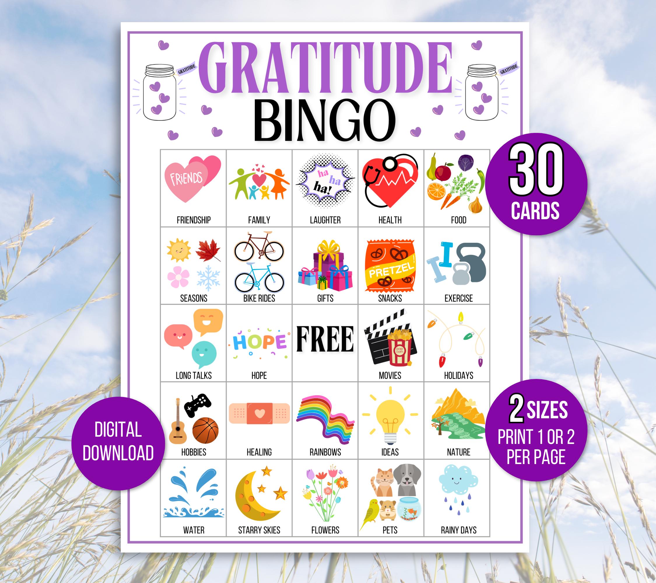 Gratitude Bingo, 30 Gratitude Bingo Cards, Mindfulness Bingo, Gratitude ...