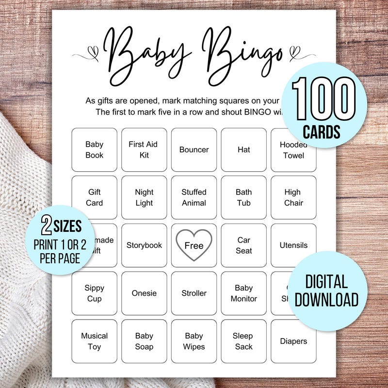 100 Baby Bingo Game - Etsy