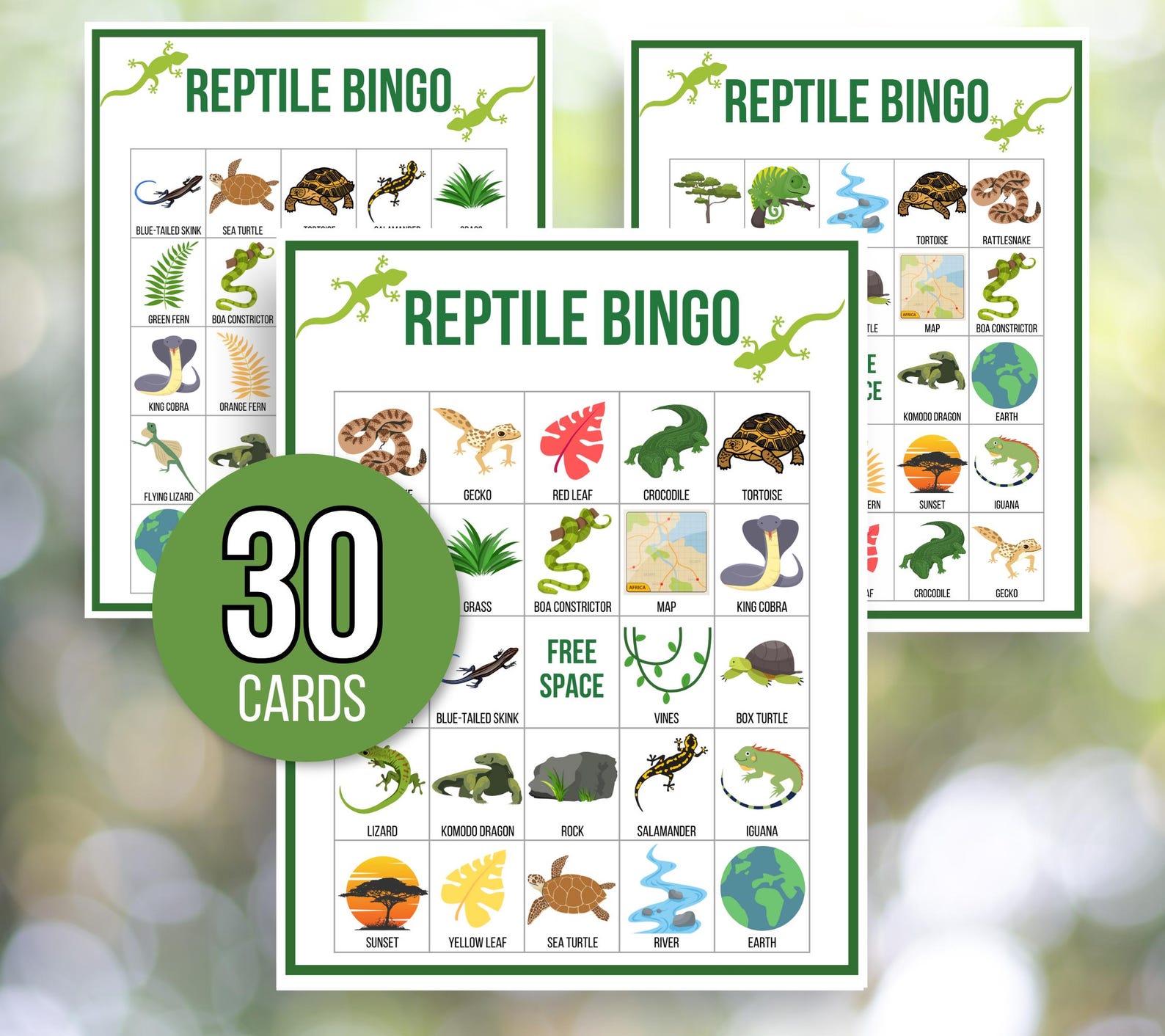 Reptile Bingo, 30 Printable Reptile Bingo Cards, Reptile Party Game ...