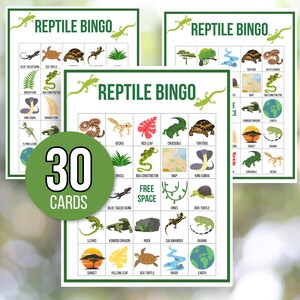 Reptile Bingo, 30 Printable Reptile Bingo Cards, Reptile Party Game ...