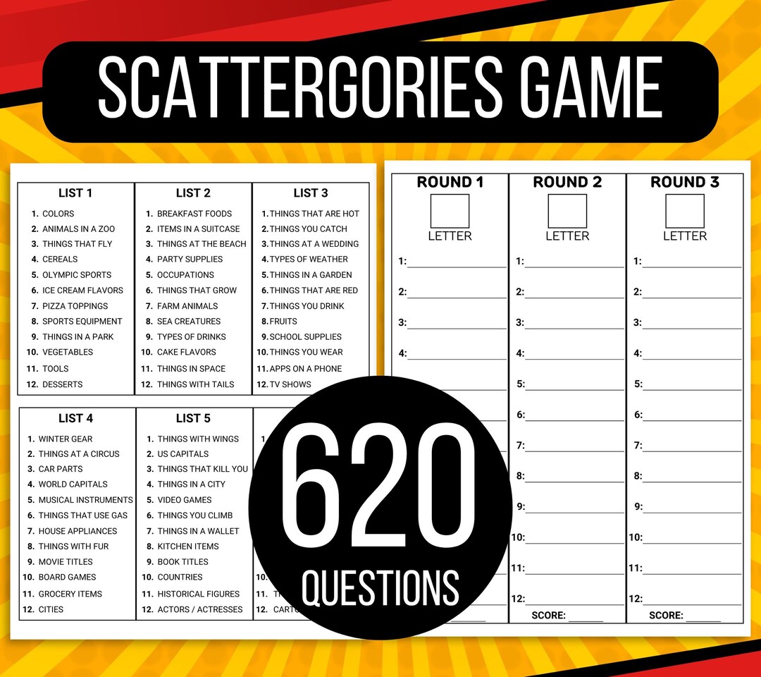 Scattergories Game, Family Scattergories Game, Scattergories Score ...
