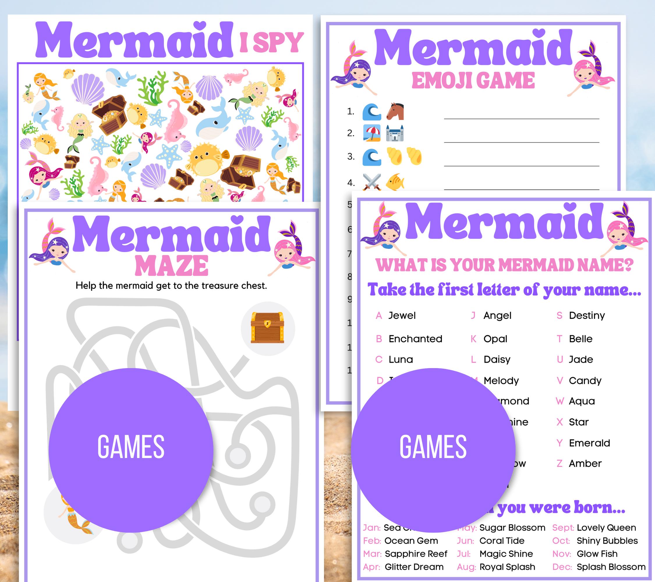 Mermaid Games Printable Bundle, Mermaid Activities, Girls Mermaid Games ...