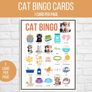 Cat Bingo, 30 Printable Cat Bingo Cards, Cat Birthday Party Game, Cat ...