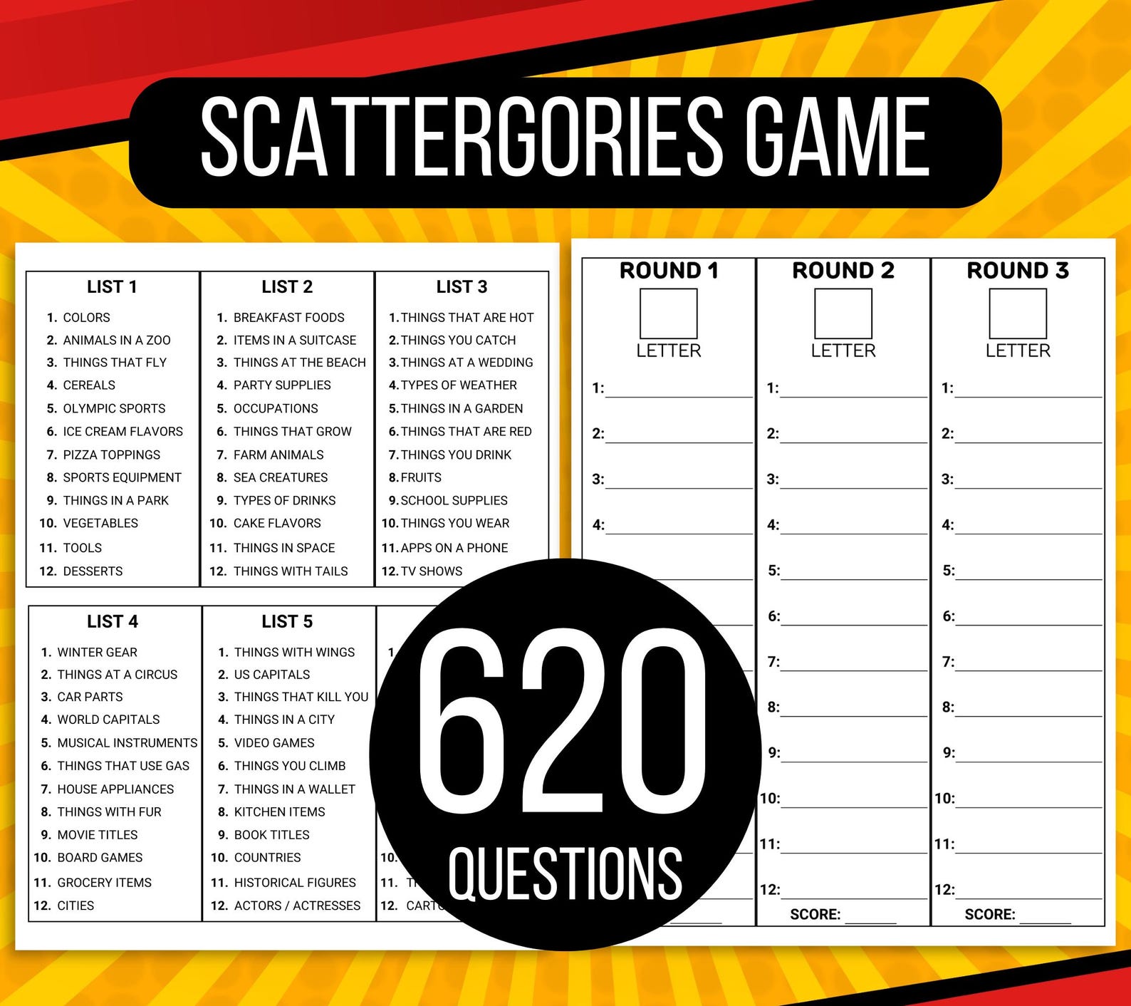 Scattergories Game, Family Scattergories Game, Scattergories Score ...