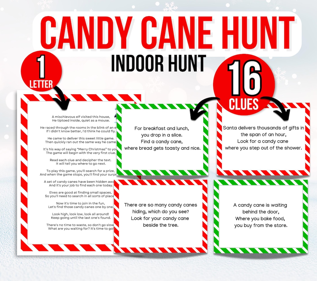 Candy Cane Treasure Hunt, Indoor Candy Cane Scavenger Hunt, 40 Treasure ...