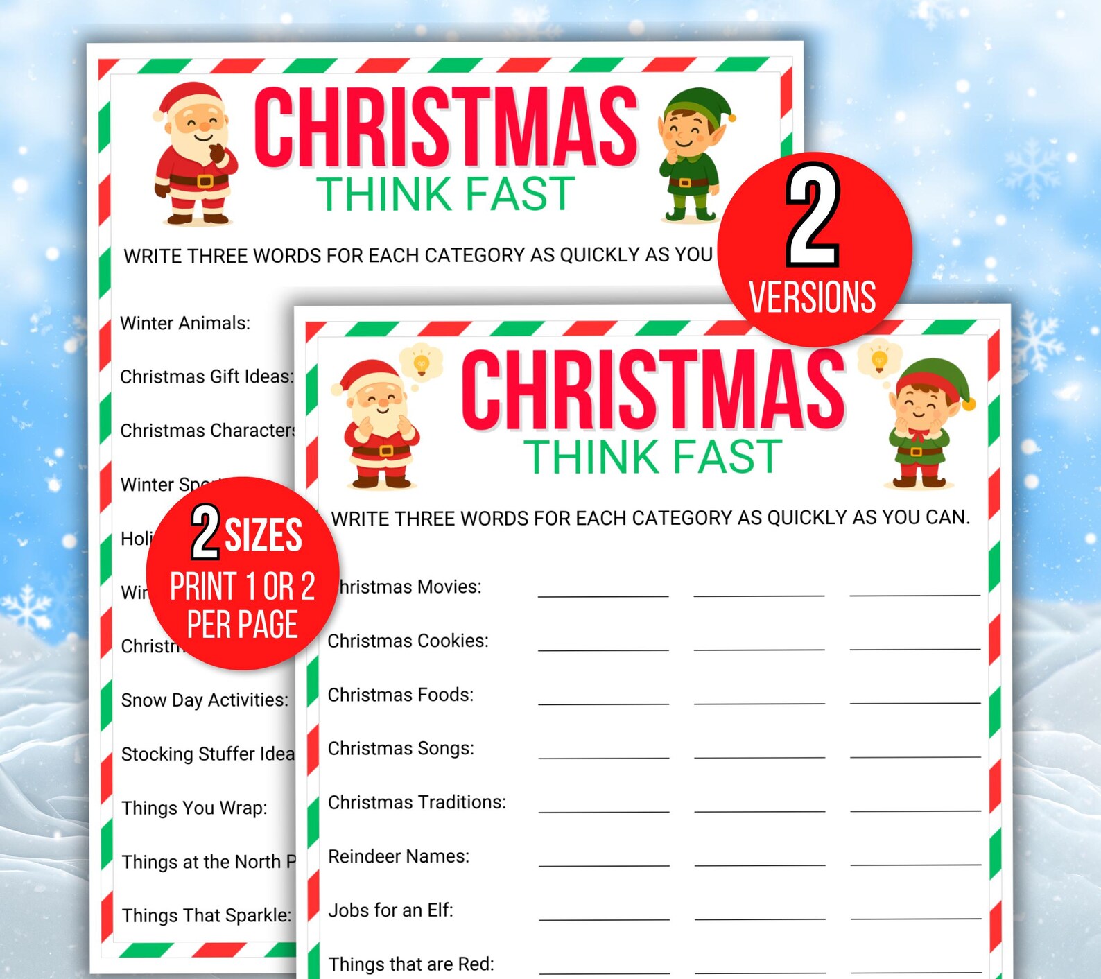 Think Fast Christmas Game, Fun Christmas Game, Printable Christmas Game ...