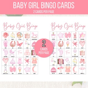 Baby Girl Bingo, 50 Baby Shower Bingo Cards, Baby Girl Shower Printable ...