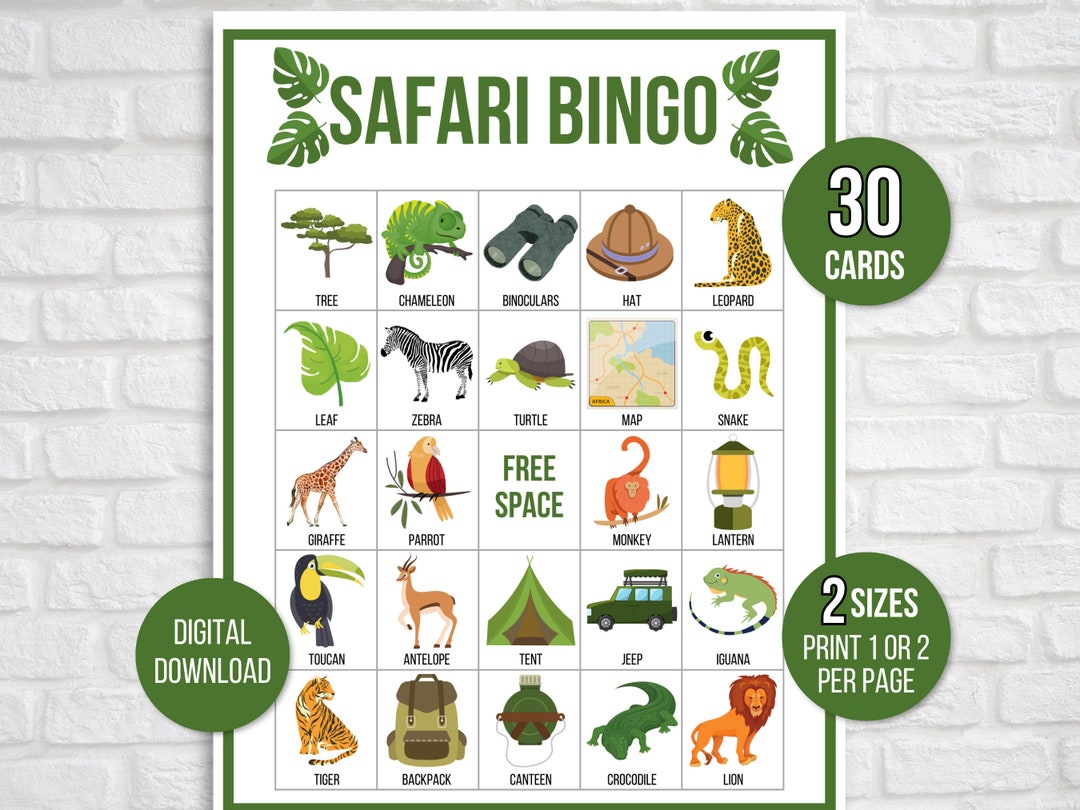 Safari Bingo, 30 Printable Safari Bingo Cards, Safari Party Game ...